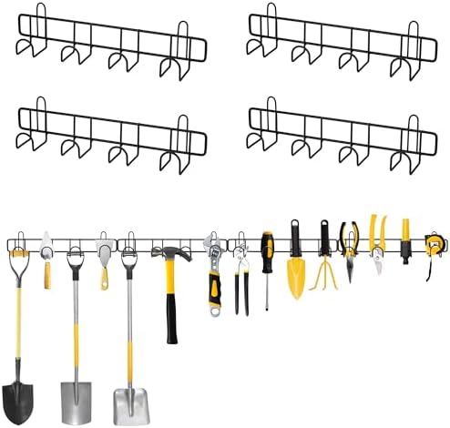 Hejo 4 Pcs Garden Tool Storage Rack, Metal Tool Rack Wall Mounted, Shed ...