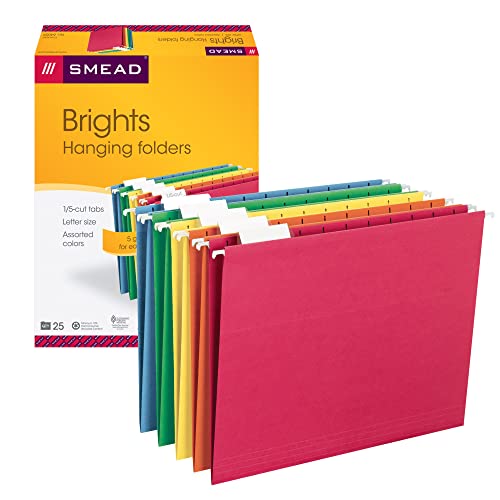 Smead Standard Hanging File Folders, 25 Count, Assorted Primaries, 1/5 ...