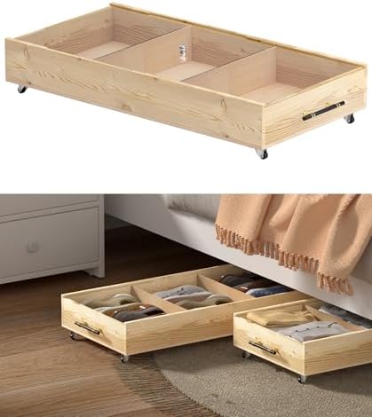 Amazon.com: MIBYLEN 1-Pack Solid Wood Under Bed Storage Drawer with Lids, Wheels, Handles-Brown ...