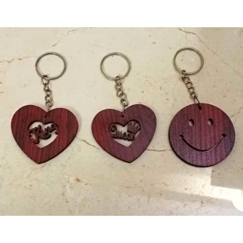 Stylish Wooden Key Chain Key Ring (pack of 3) (King | Queen | Smile ...
