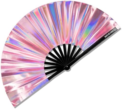 Amazon.com: Ravevibes 13" Large Glitter Holographic Rave Hand Fan ...