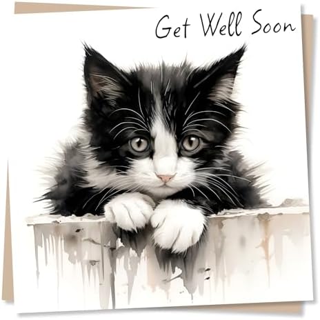 Get Well Soon - Adorable Cat - Cute Kitten Greetings Card for Family ...
