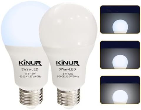 KINUR LED 3 Way Light Bulbs 30 70 100 watt Equivalent Daylight 5000K ...