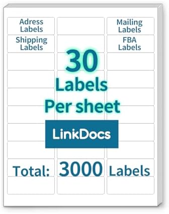 Amazon.com : LinkDocs 30 up Labels 1" X 2-5/8" Shipping Address Labels ...