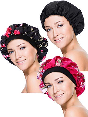 Blulu 3 Pieces Sleep Cap Satin Bonnet Night Head Cover Sleeping Soft ...