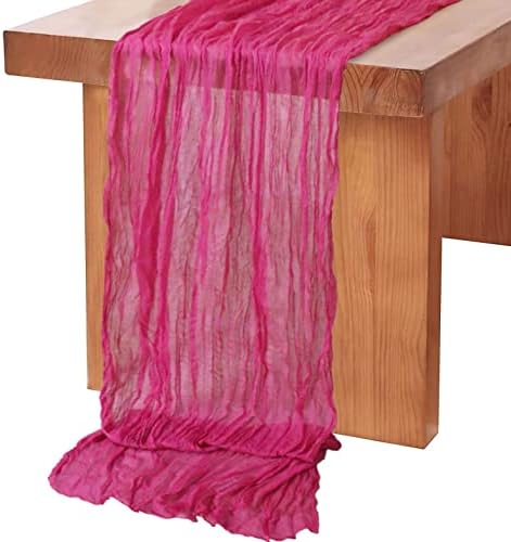 Amazon.com: MODFUNS Gauze Cheesecloth Table Runner Hot Pink Table ...