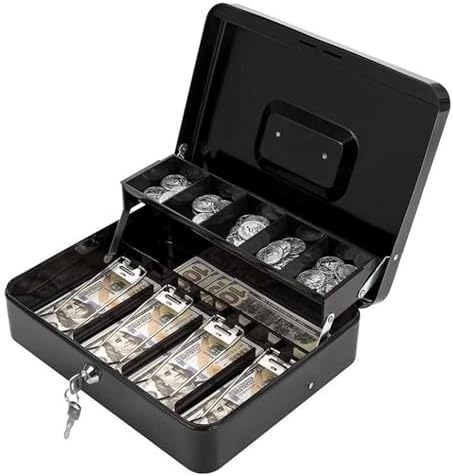 Amazon.co.jp: Asdays 金庫 ミニ金庫 手提げ金庫 小型 会計ケース 簡易レジ 金属製 31x25x10cm (ブラック) : 文房具・オフィス用品