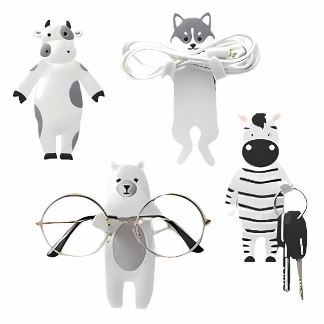 Amazon | RICHAR フック 可愛い 動物 強粘着 メガネかけ マスクかけ 鍵かけ 4個セット | ドアハンガーフック