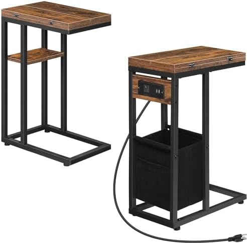 Amazon.com: HOOBRO Foldable End Table，C Shaped End Table with Charging ...