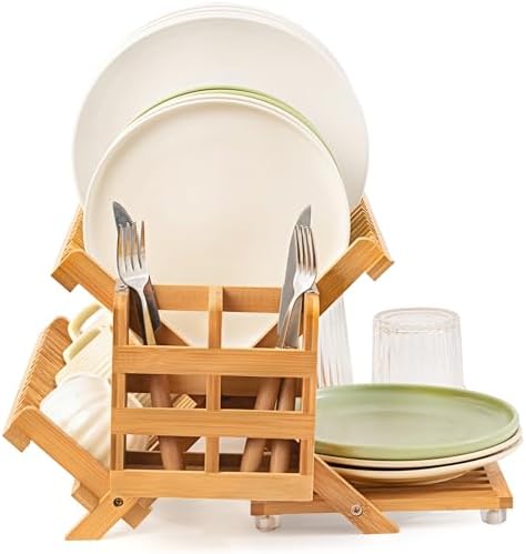 Amazon.com - Oyydecor Bamboo Dish Drying Rack with Utensil Holder, 3 ...