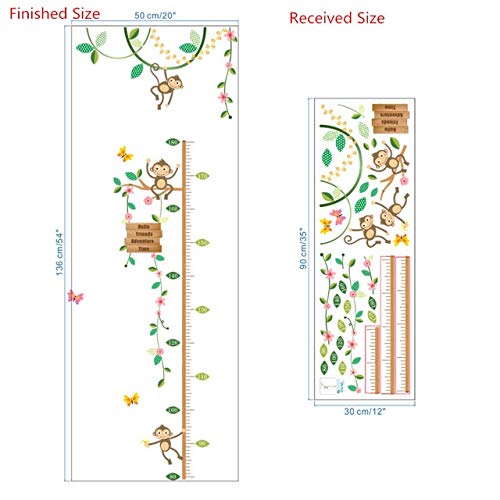 HI5 Monkeys Height Measure Wall Stickers for Kids Rooms Flying erfly 3D ...