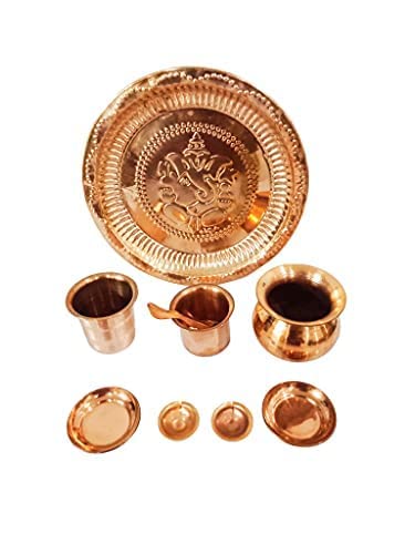 Samriddhi Copper 9 Inch Pooja Thali Set Round Plate, Panch Patra ...