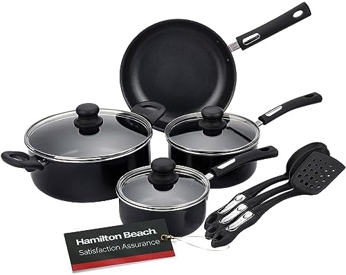 Amazon.com: Hamilton Beach Nonstick Cookware set 12-Pc - Black Aluminum ...