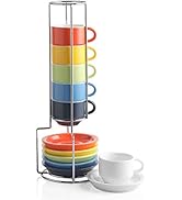 Amazon.com | Sweejar Porcelain Espresso Cups with Saucers, 4 Ounce ...