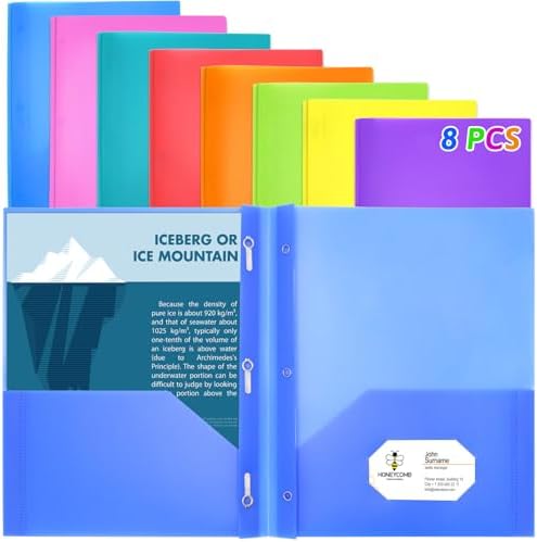 Amazon.com : 8 Pack Multicolor Plastic Two Pocket Folders, Plastic Folders with 2 Pockets, 3 ...