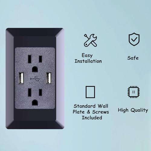 Snapklik.com : Black USB Outlets Receptacles,GreenCycle 1 Pack 15 Amp 4 ...