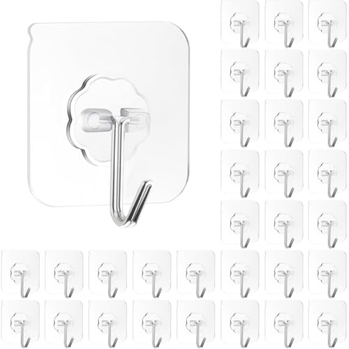 NuiFox 32 Pack Adhesive Wall Hooks for Hanging 33lb (Max.) Heavy Duty ...