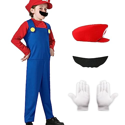 Partymall Mario Bros Costume for Adult/Kids with Bodysuit, Mario Cap ...