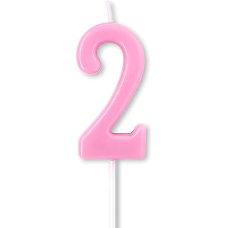 Amazon.com: 2nd Birthday Candle Two Years Pink Happy Birthday Number 2 ...
