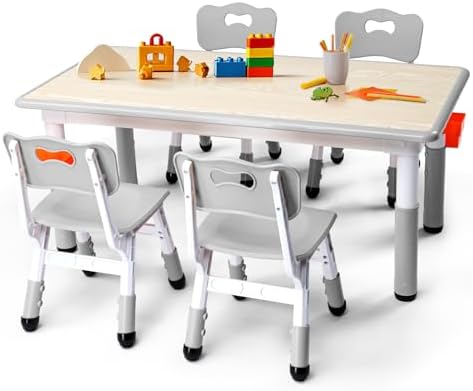 Amazon.com: FUNLIO Kids Table and 4 Chairs Set, Height Adjustable ...