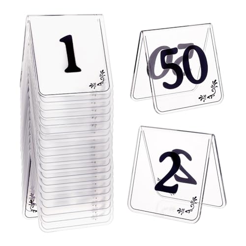 OLYCRAFT 50pcs Tent Style Acrylic Table Numbers Signs 1-50 Double Sided ...