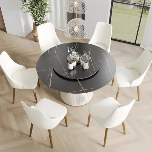 Amazon.com - Modern Round Dining Room Table with Detachable Lazy Susan ...