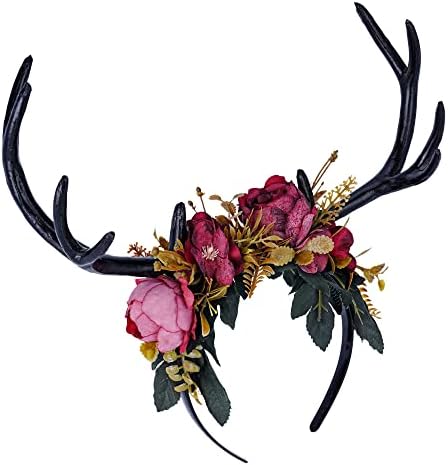 Amazon.com : MOSTORY Woodland Gold Antler Crown - Forest Flower ...