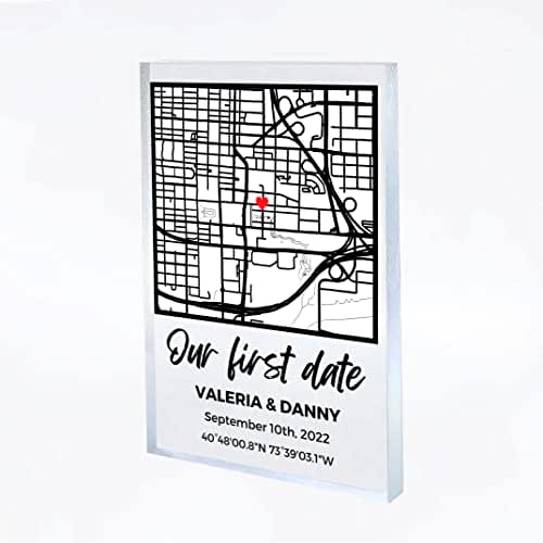 Amazon.com: NEXT DAY SHIP Custom Our First Date Map Block - Couple Map ...