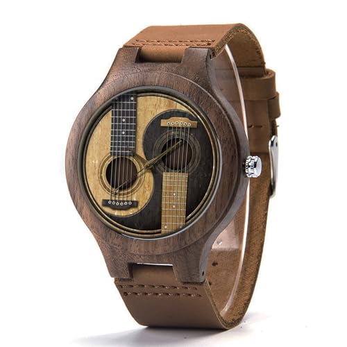 Amazon.com: Guitar Classic Vintage Wood Leather Watch, Guitar Wood ...