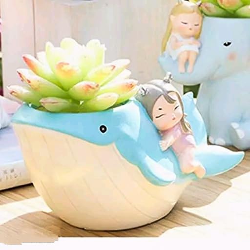MYUMART Resin Dolphin Shape Planter Pot with Girl Animal Succulent Pots ...