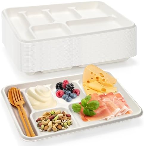 Amazon.com: [500 Pack] 5 Compartment Trays, 100% Compostable Paper ...