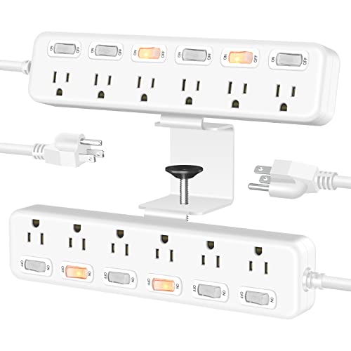 White 2 in 1 Desktop Edge Power Strip 12AC Outlets with Individual ...