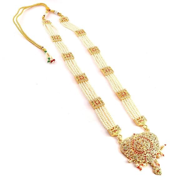Buy Necklace Set Kundan Pearls Polki Grand Moti Rani Haar Ad Cz Multi ...