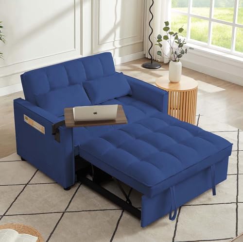 Amazon.com: Antetek 3 in 1 Convertible Sofa Bed w/360° Rotating Side Table, 47" Modern Velvet ...