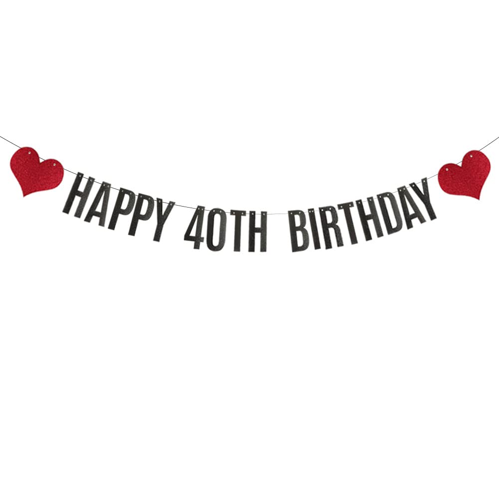 Amazon.com: ABCpartyland Black Glitter Happy 40th Birthday Banner,40th ...