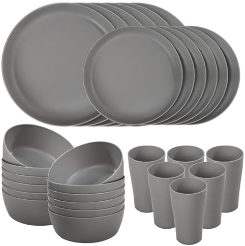 Amazon.com | LIYH 48pcs Grey Straw Dinnerware Set, Plates and Bowls Set ...