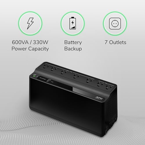 APC UPS Battery Backup and Surge Protector, 600VA Backup Battery Power ...