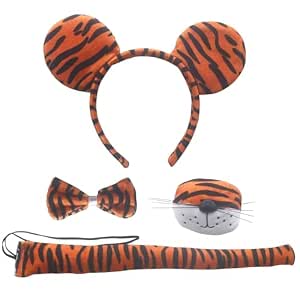 4 Pcs Halloween Tiger Headband Nose Bow Tie Tail Mouse Ears Headpiece ...