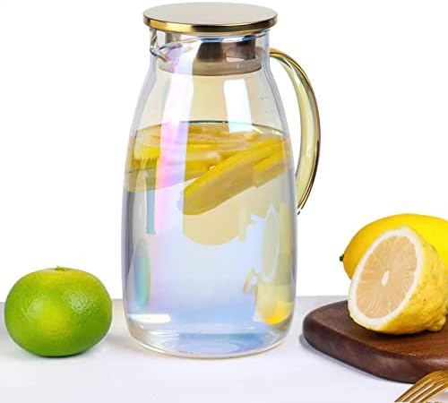 Amazon.com: LWXPAIYY Iridescent Glass Water Pitcher with Lid Spout,Iced ...