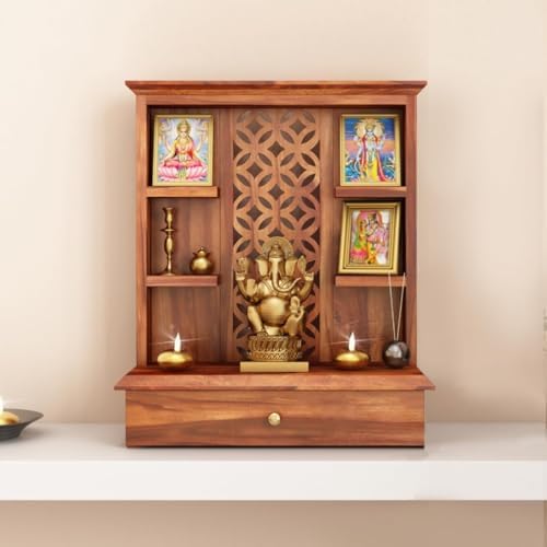Rekha Art & Craft Handcrafted Sheesham Wood Temple with Honey Finish ...