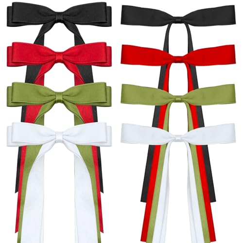 8PCS Hair Ribbon Clip Silky Satin Hair Bows with Long Tail French ...