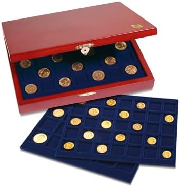 SAFE ALBUMS Wooden Coin Case ELEGANCE with 3 trays in Royal Blue Velour ...
