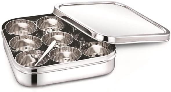 Dibha Stainless Steel Square Shape Masala Box/Masala Dabba With Nine ...