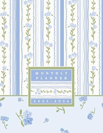 2025-2026 Blue Floral Monthly Planner: Coquette Flower Calendar Agenda ...