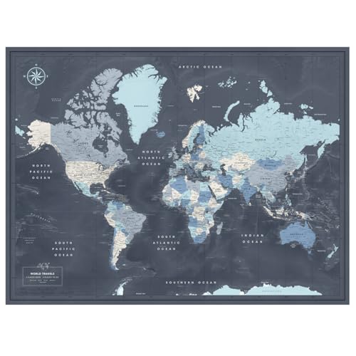 Amazon.com: World Map on Canvas with Pins | Personalized World Map Pin ...