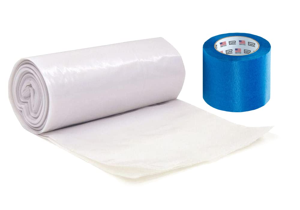 Plastic Sheeting (10' x 25') Long, 6 Mil & Wide Blue Painters Tape, 4 ...