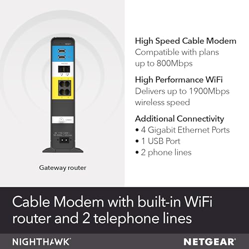 NETGEAR Nighthawk Cable Modem WiFi Router Combo with Voice C7100V ...
