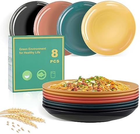 Amazon.com: Bestdin 8 Pack Plastic Plates Reusable, Unbreakable Plastic ...