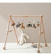 Amazon.com: Etucdose Wooden Baby Gym with 6 Gym Toys, Detachable Wooden ...