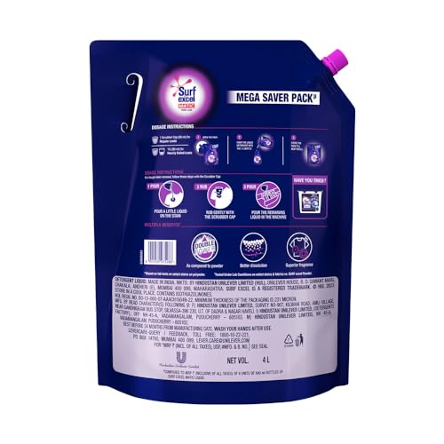 Surf Excel Matic Front Load Liquid Detergent 4L Refill Pouch, Designed ...